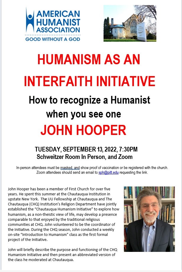 Humanist Group monthly meeting, In-person and on Zoom - First Unitarian ...